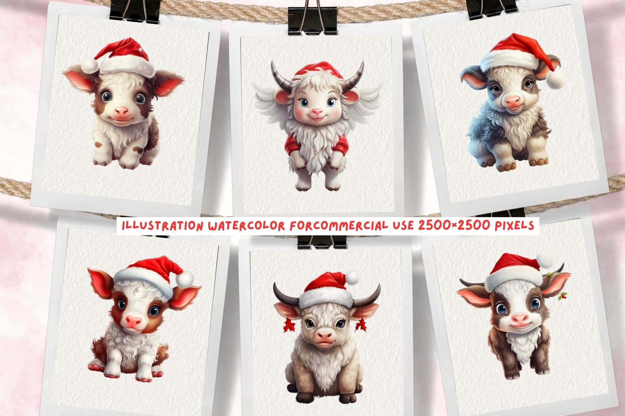 Watercolor Christmas Cows Clipart Cute Merry Christmas Cow - Etsy