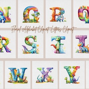 Dinosaur Alphabet Clipart: Watercolor Cartoon Letters (PNG) - Etsy