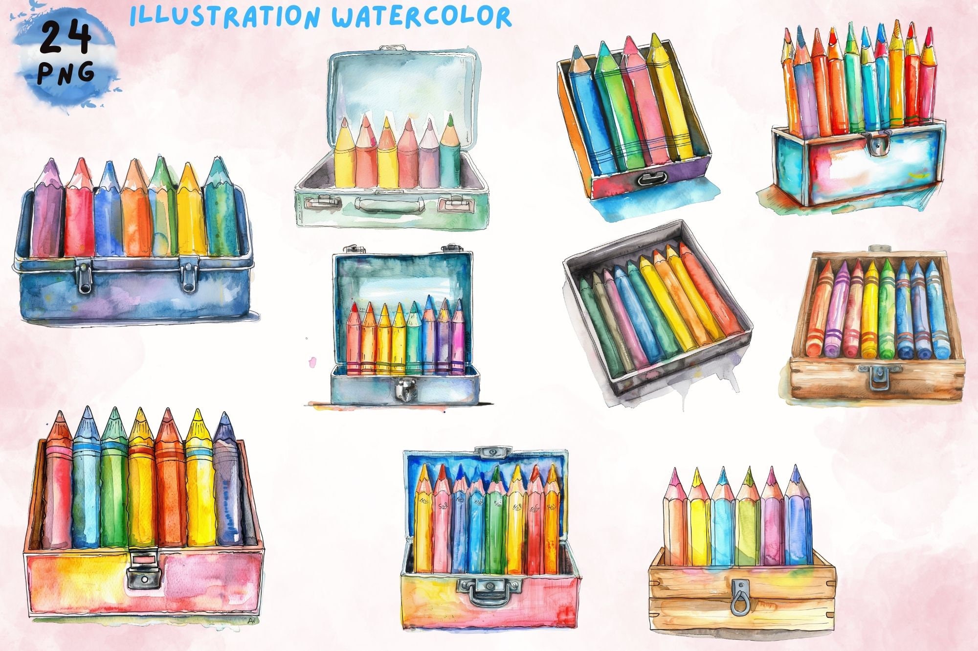 Watercolor Crayons Clipart, Back to School Teachers, Art Supplies ...