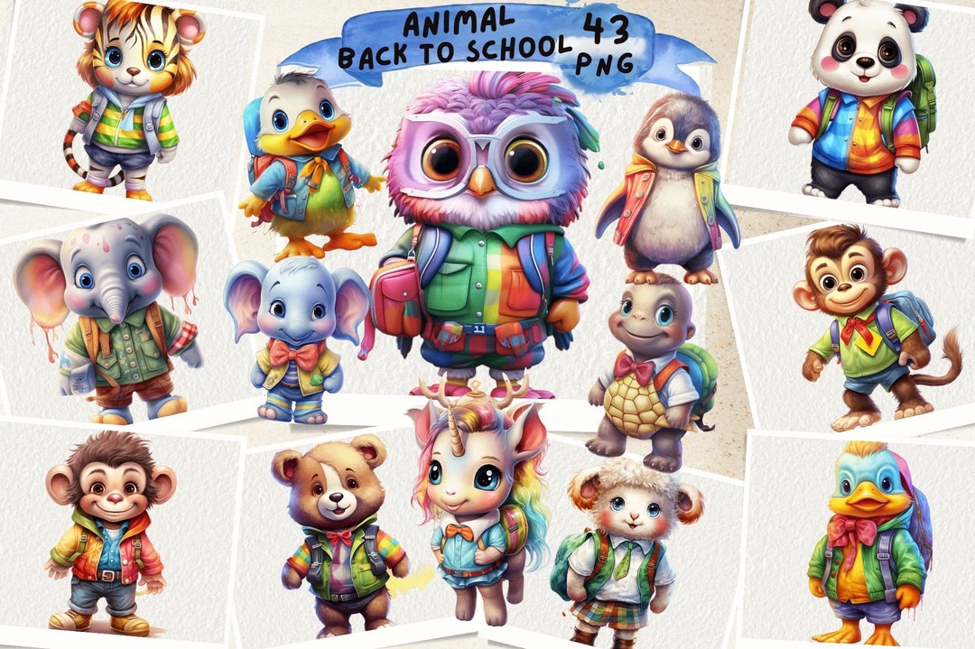 Back to School Animal Clipart, Adorable School Animals, Back to School ...