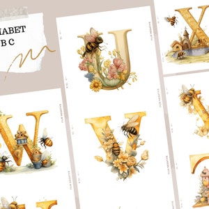 Bee Alphabet Bundle, Bee Png, Honey Doodle Letters, Clip Art Letters ...