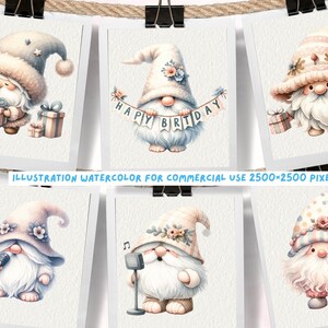 Birthday Gnomes Watercolor Clipart, Birthday Decoration Png, Whimsical ...