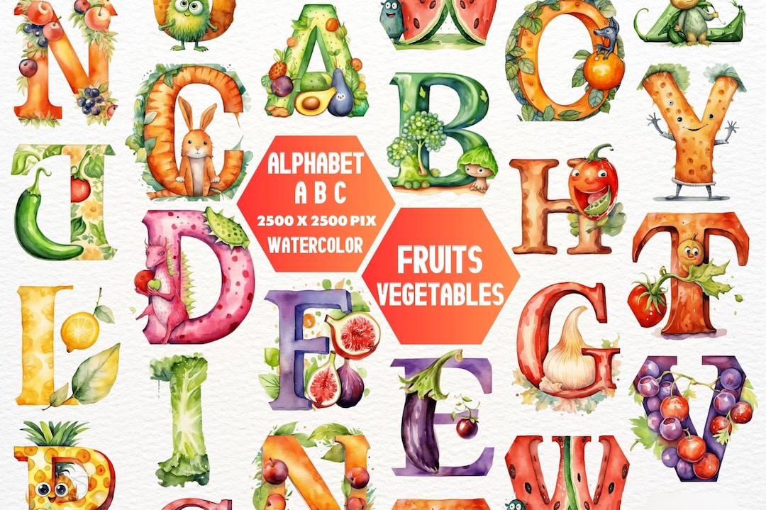 Fruits and Vegetables Alphabet Clipart, Vegetables Letters Clipart ...