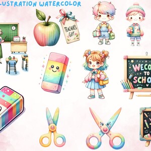 Watercolor Back to School Clipart: Teacher & Classroom PNG - Etsy