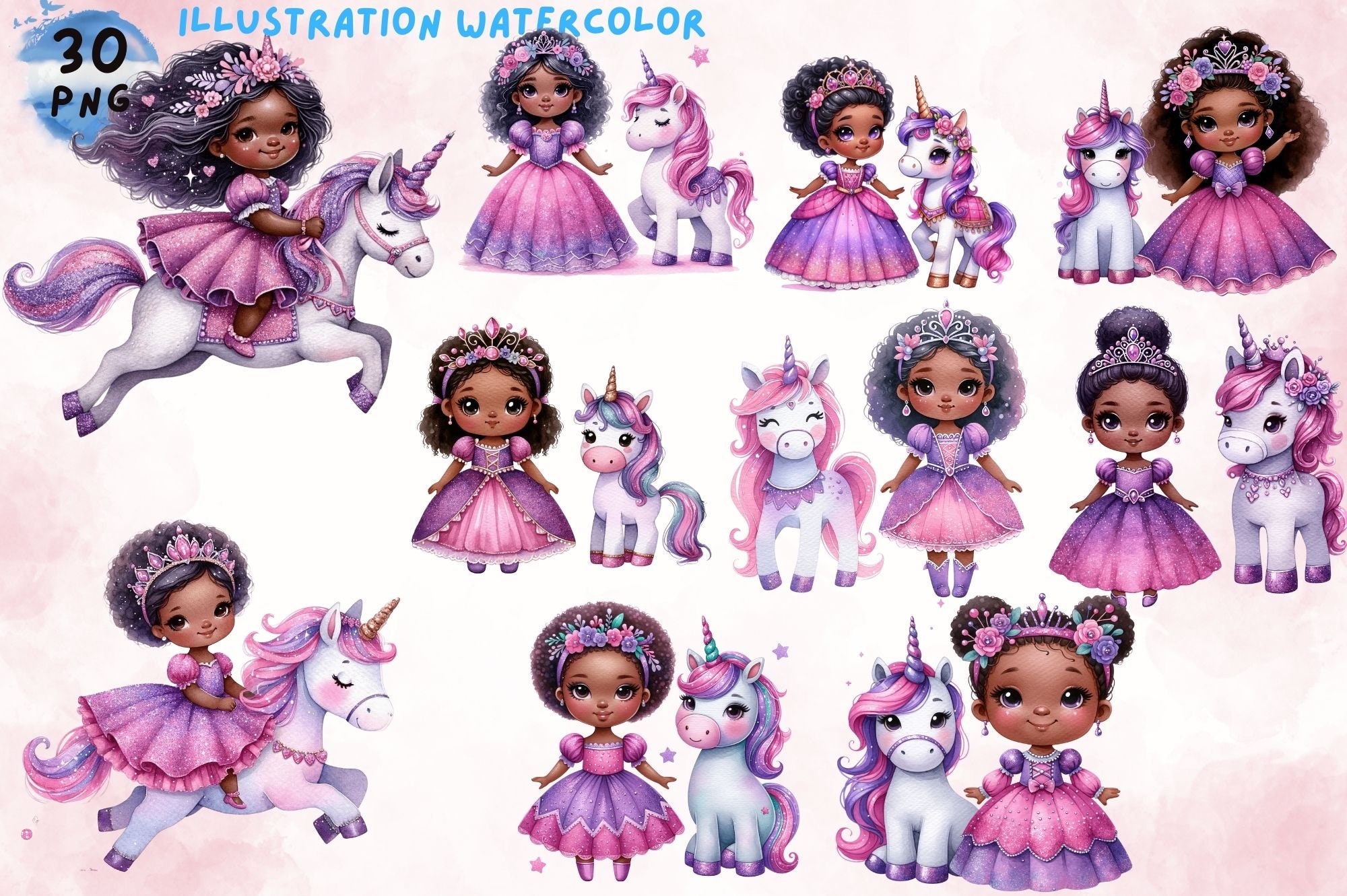 Cute American African Princess Clipart, Purple Princess PNG, Cute Girl ...