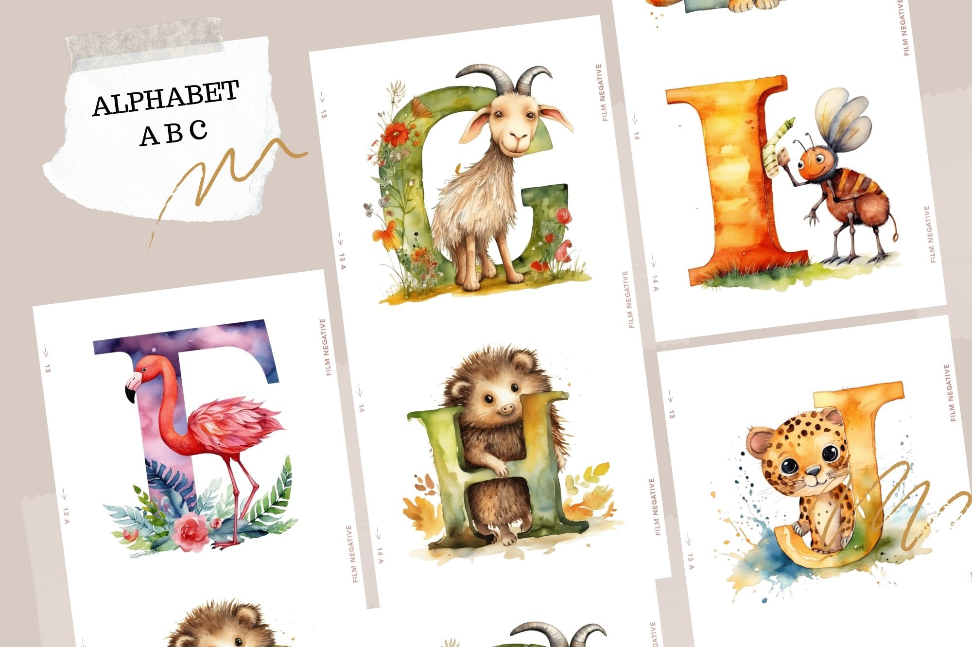 Cute Animal Alphabet Digital Watercolor Clipart Cute ABC - Etsy