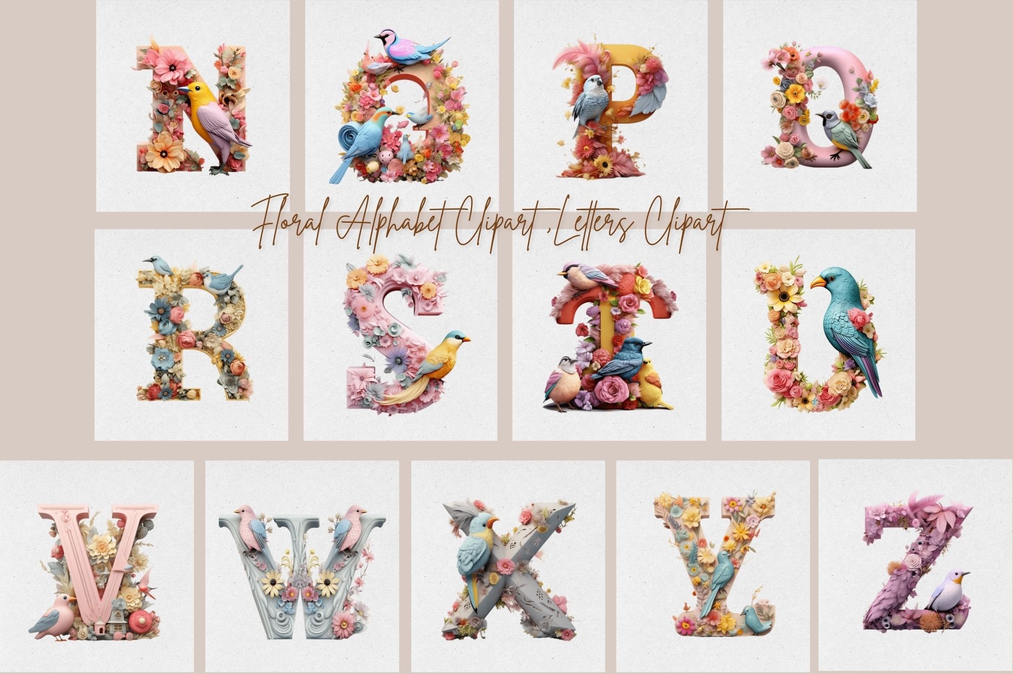 Birds Alphabet 3D Clipart Birds Alphabet Transparent - Etsy