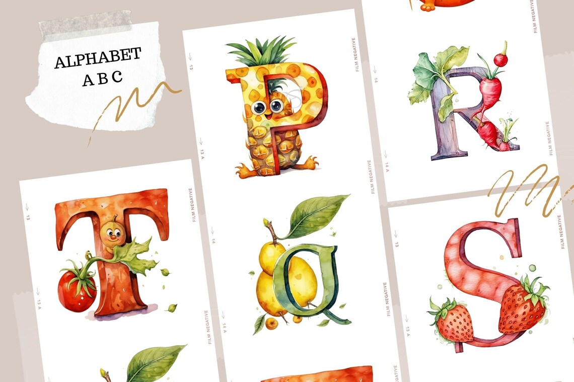 Fruits and Vegetables Alphabet Clipart, Vegetables Letters Clipart ...
