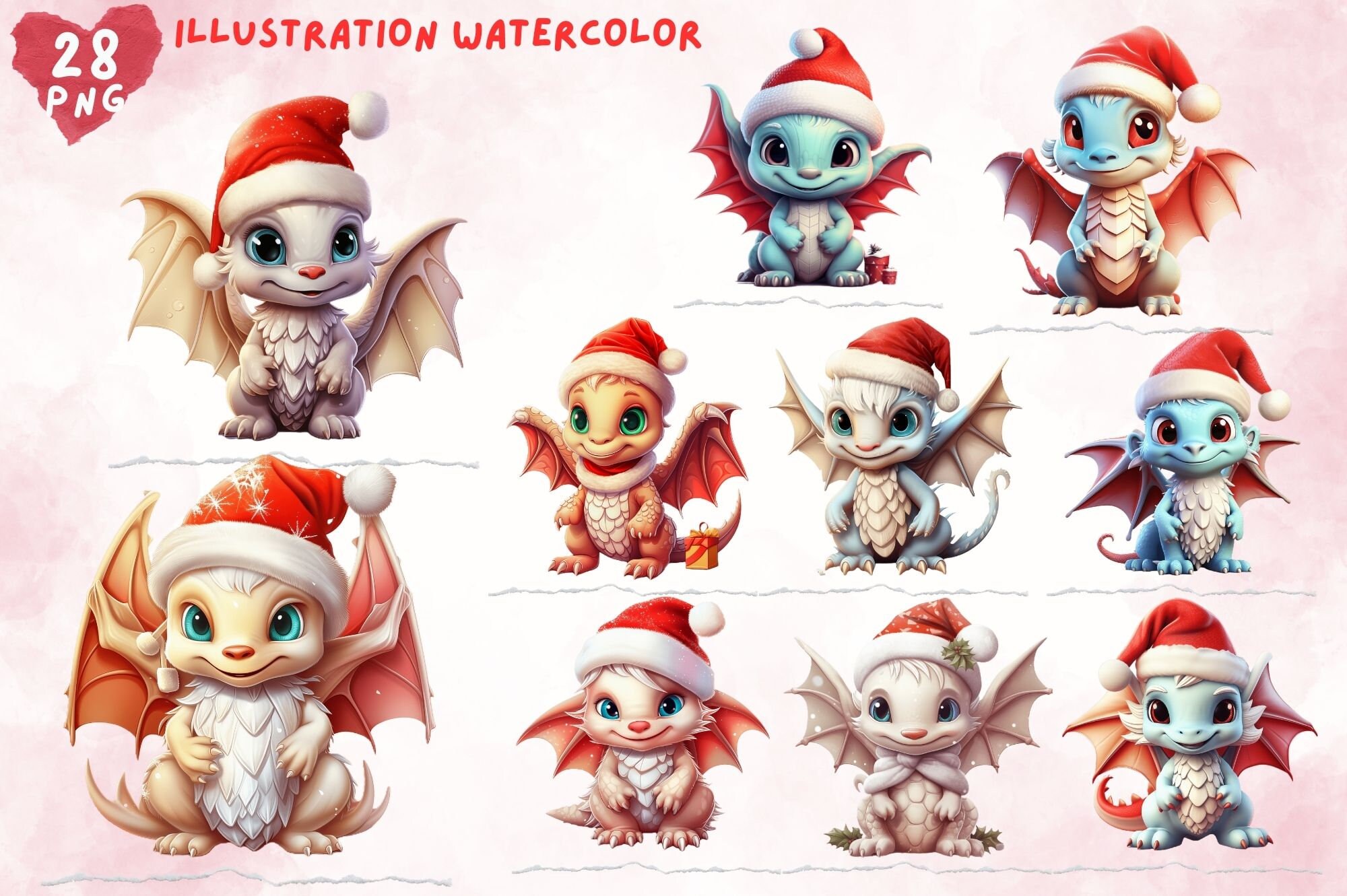 Baby Dragon Christmas Watercolor Clipart Holiday Dragon - Etsy