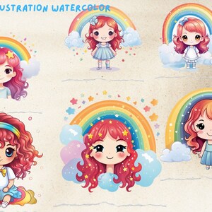 Cute Rainbow Girl Watercolor Clip Art, Rainbows Clipart, Cute Nursery ...