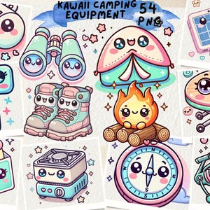 Kawaii Camping Equipment Clipart, Cute Outdoor Adventure Digital ...