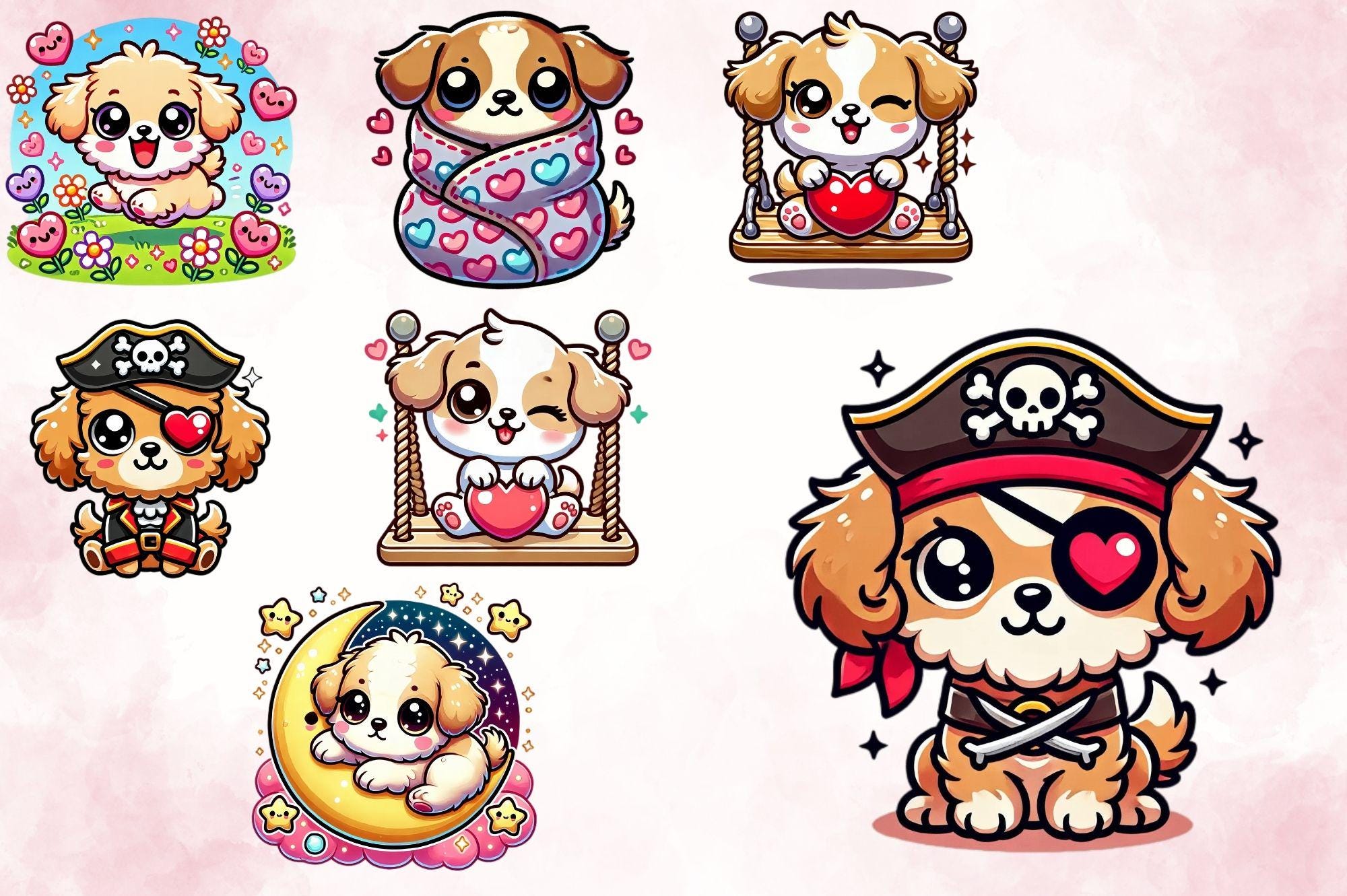 Kawaii Mini Dogs Clipart Set, Cute Dog Digital Stickers for ...