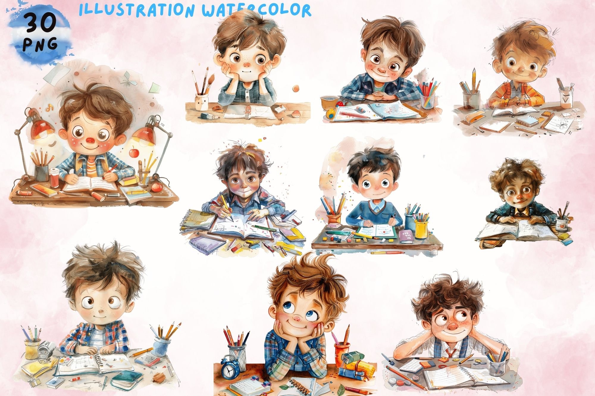 Thoughtful School Boy Clipart, Cute Happy Cartoon Kids, Little Boys and ...