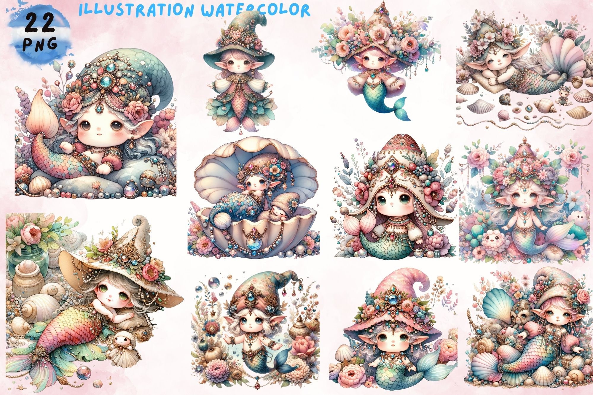 Princess Mermaid Gnome Clipart, Mermaid Gnome Fairy, Gift Printable ...