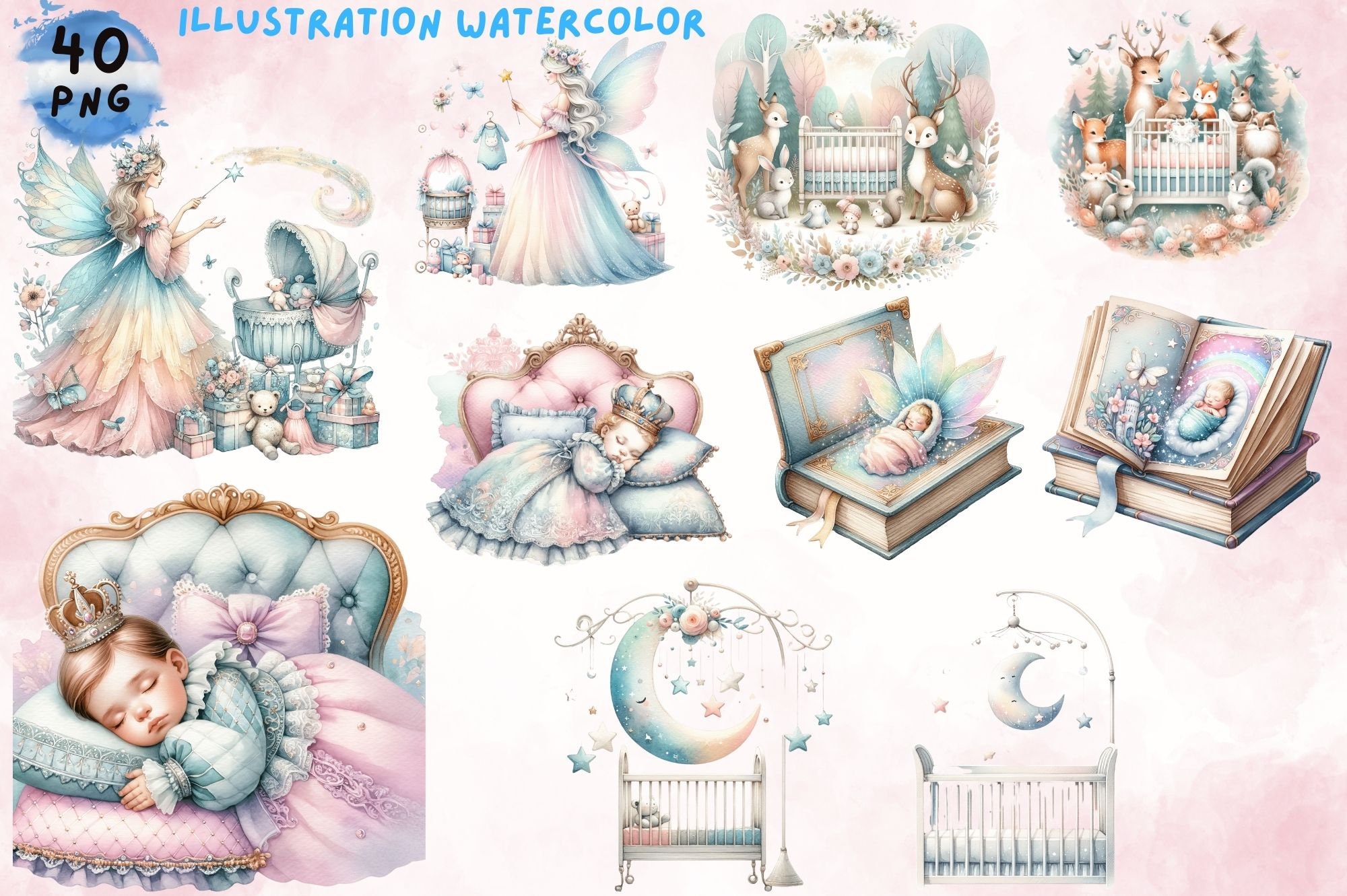 Fairytale Baby Shower or Nursery Clipart, Baby Shower Watercolor ...