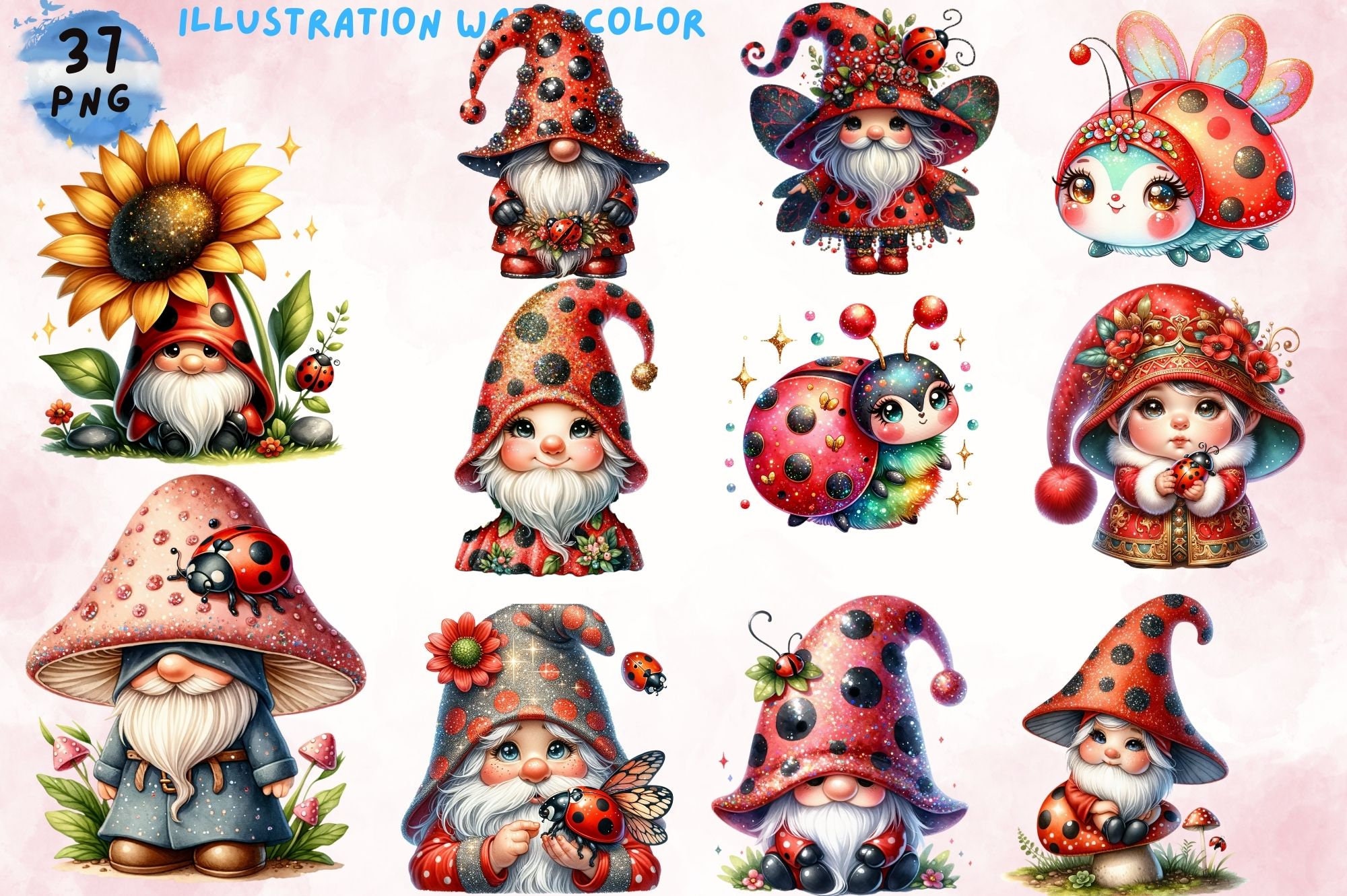 Cute Ladybug Gnomes Clipart, Spring Gnome, Love Bug, Valentine ...