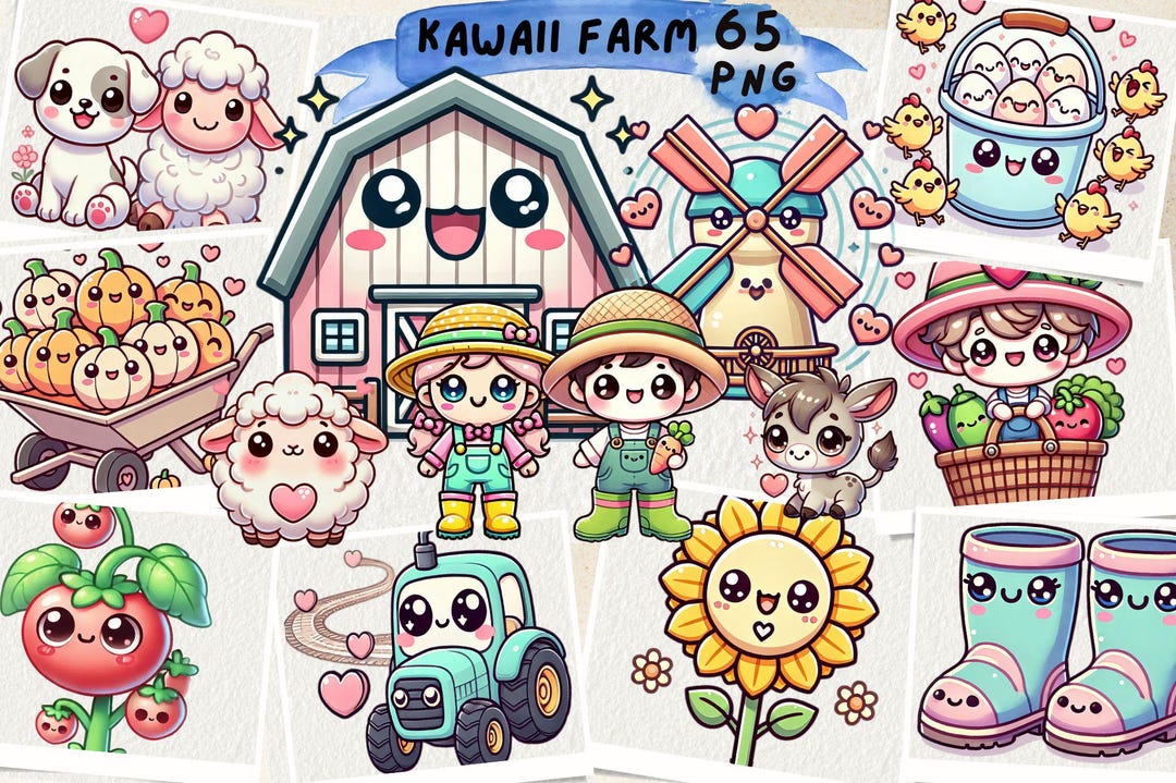 Kawaii Cute Farm Animals Clipart, Adorable Cartoon Farm Animals Digital ...