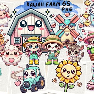 Kawaii Cute Farm Animals Clipart, Adorable Cartoon Farm Animals Digital ...