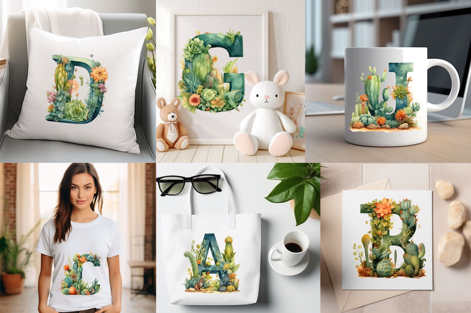 Cactus Alphabets Clipart, Cactus Alphabet, Succulent Font, Succulent ...