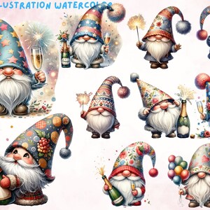 Watercolor New Year Gnomes Collection Clipart, Holiday Gnomes Clipart ...