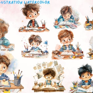 Thoughtful School Boy Clipart, Cute Happy Cartoon Kids, Little Boys and ...