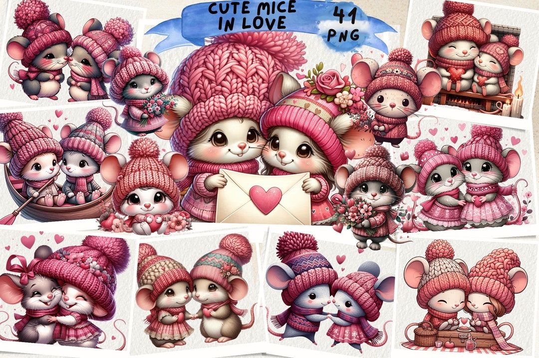 Cute Mice in Love, Valentine Mouse Graphics, Mouse Heart, Cute Romantic ...