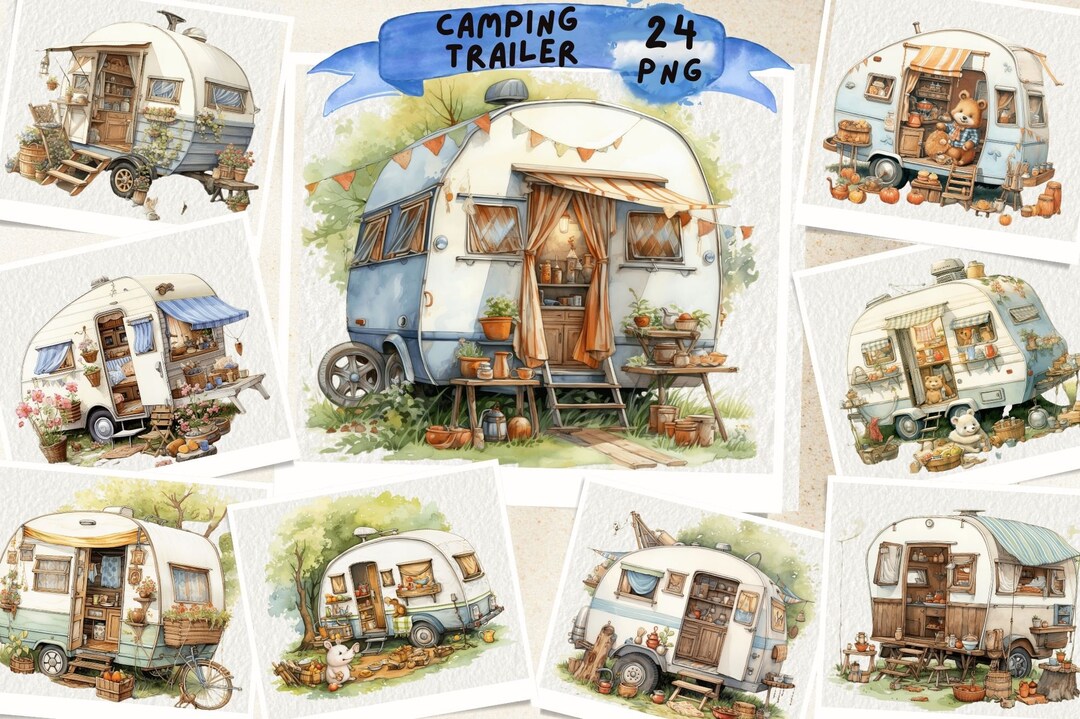 Vintage Camping Trailer Clipart, Retro Camping Car Camper Png, Camping ...