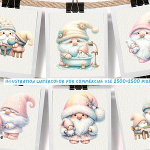 Mother's Day Gnome Watercolor Clipart: Mom & Baby PNG (digital Download ...