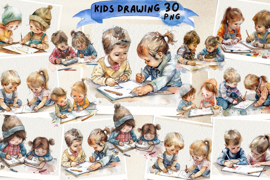 Two Young Kids Drawing Clipart, Cute Happy Cartoon Kids, Little Boys ...