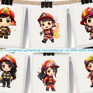 Cute Firefighter, Girl and Boy Chibi Clipart, Firefighter Png, Fire ...