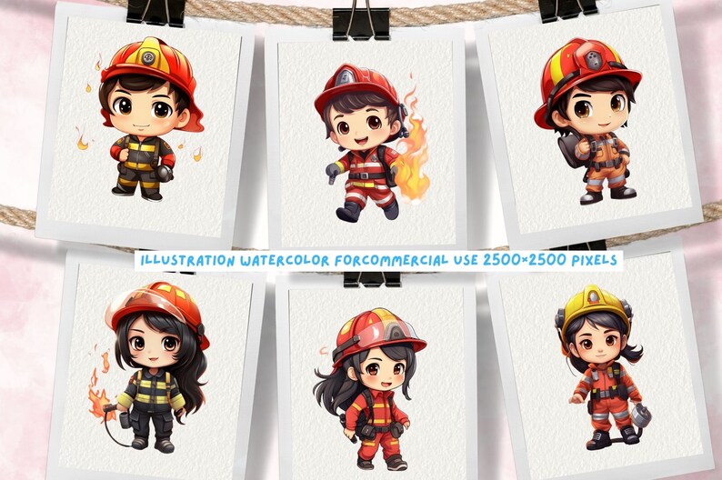 Cute Firefighter, Girl and Boy Chibi Clipart, Firefighter Png, Fire ...