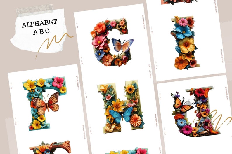3D Flowers Alphabet Letters, Butterfly Alphabet Cliparts, Floral ...