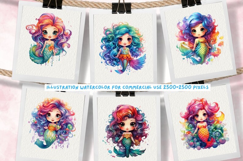 Mermaid Chibi Rainbow Clipart Little Mermaid PNG Mermaid - Etsy