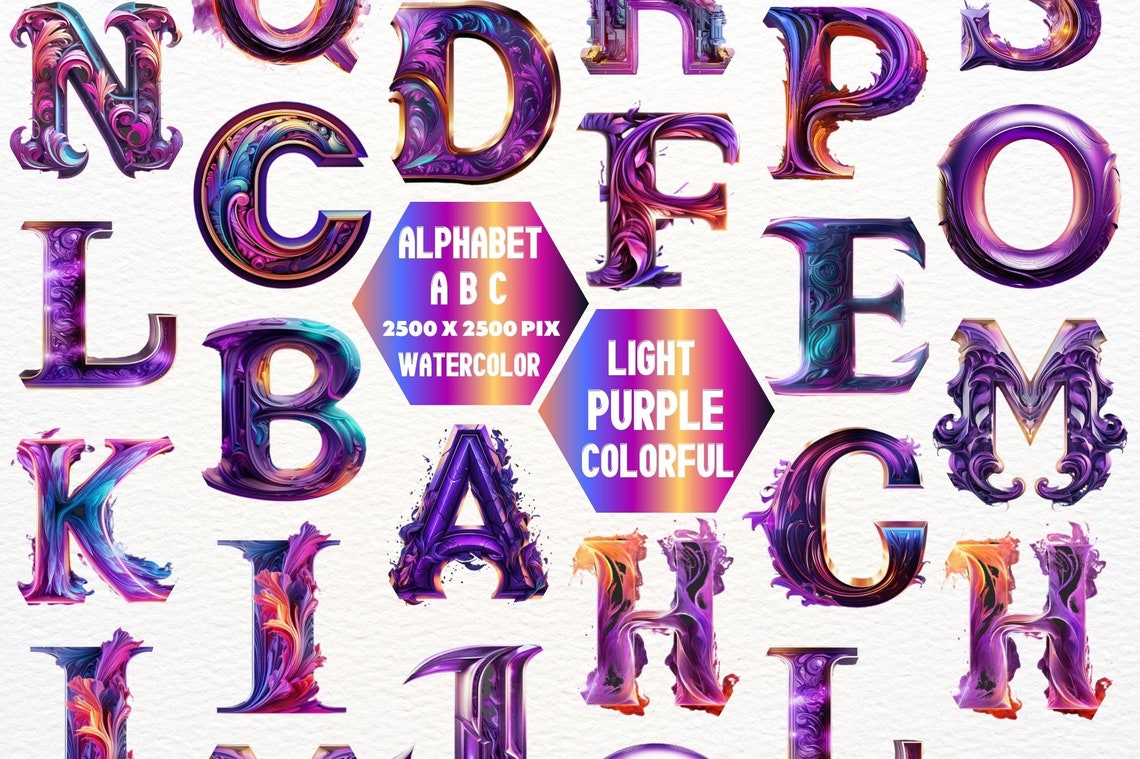 Light Purple Colorful Alphabet Clipart, Bright Pink Blue Purple Alcohol ...