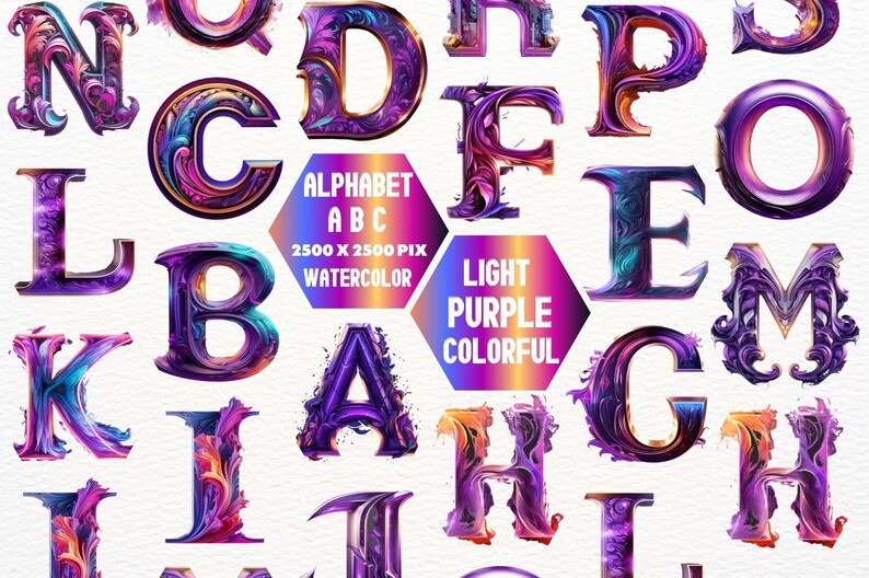 Light Purple Colorful Alphabet Clipart, Bright Pink Blue Purple Alcohol ...