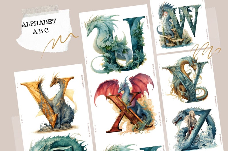 Dragon Themed Alphabet Clipart Dragon Clipart celtic - Etsy