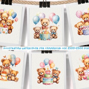 Teddy Bear Birthday Clipart, Cake Birthday Bear Digital Paper, Digital ...