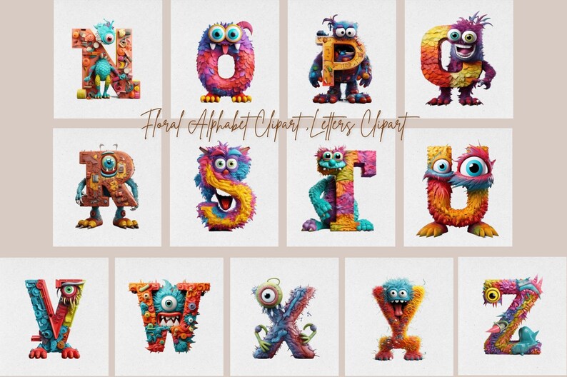 Crazy Mad Monster Alphabet, Monster Alphabet Clipart, Cute Monsters ...