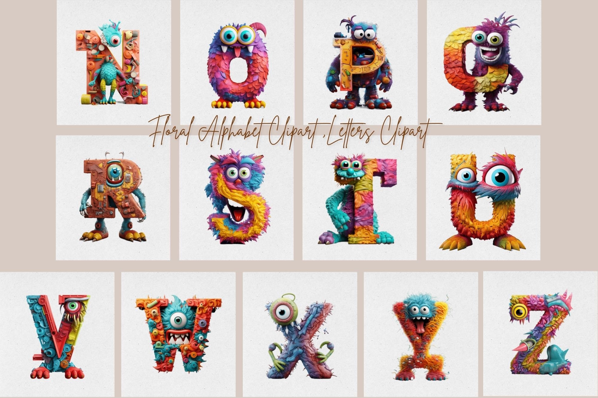 Crazy Mad Monster Alphabet, Monster Alphabet Clipart, Cute Monsters ...