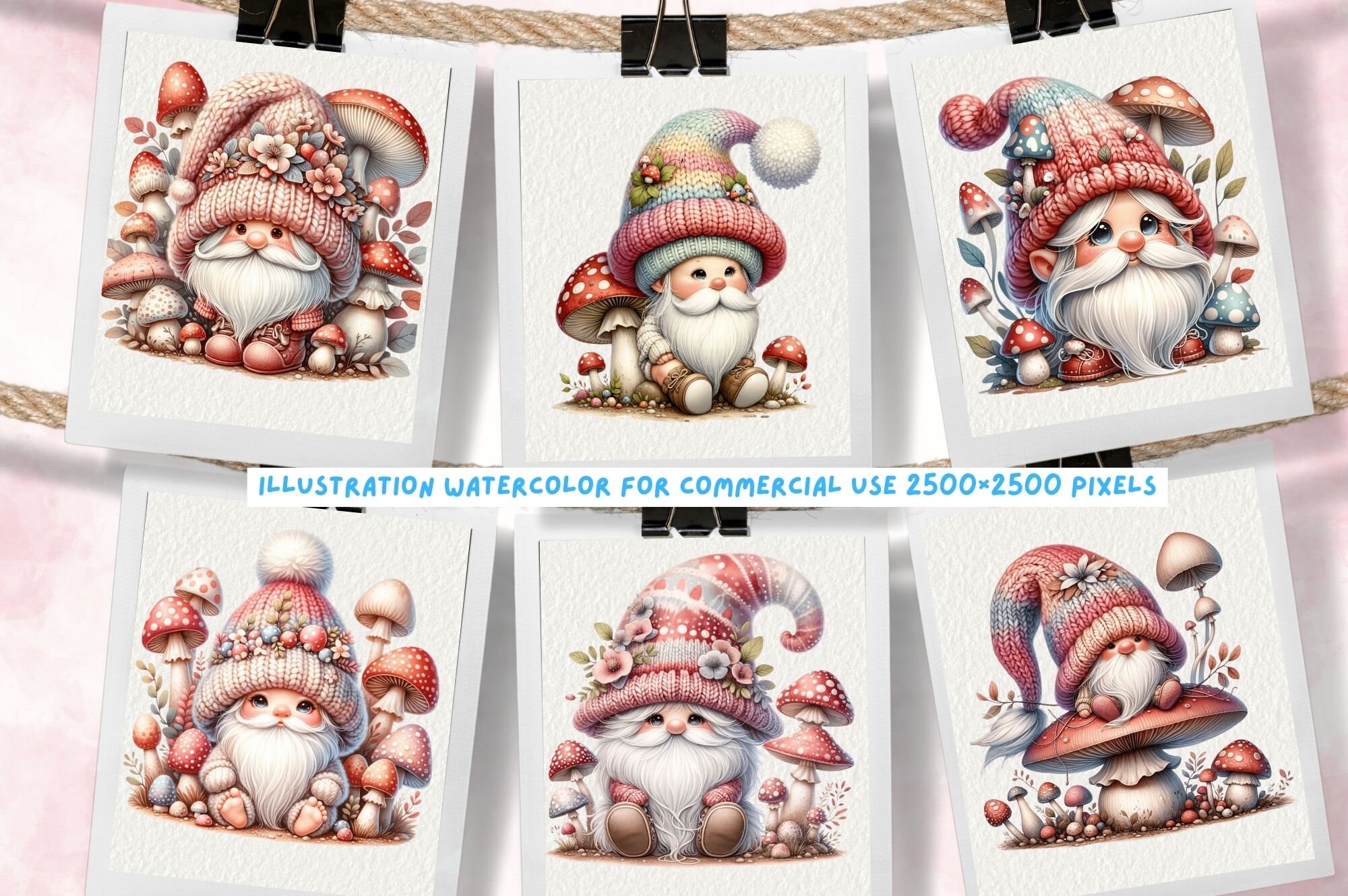 Mushroom Garden Gnomes Watercolor Clipart: Fantasy Florals (PNG) - Etsy