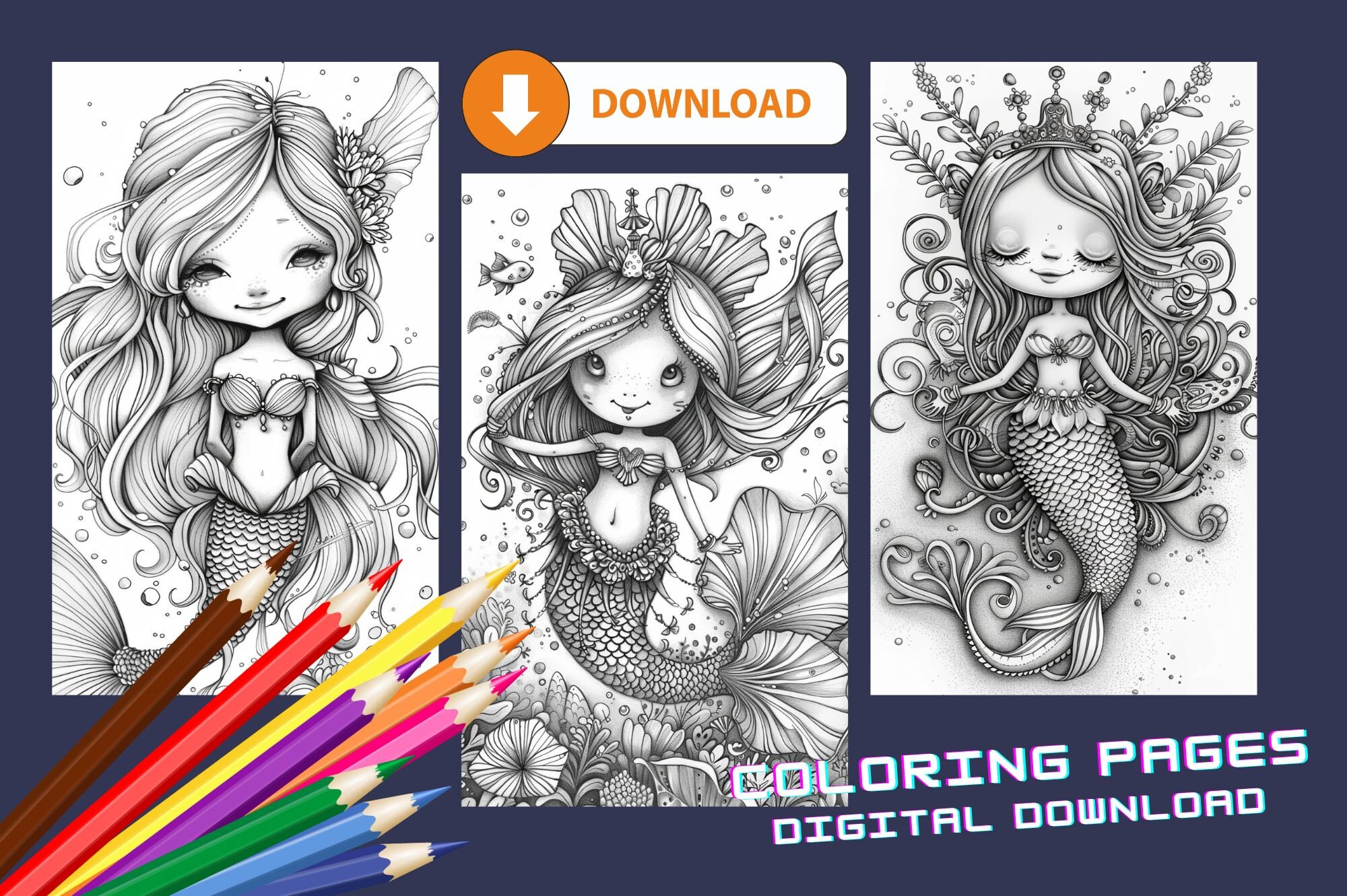 Mermaid Coloring Pages, Fantasy Coloring Pages, Chibi Mermaid Coloring ...