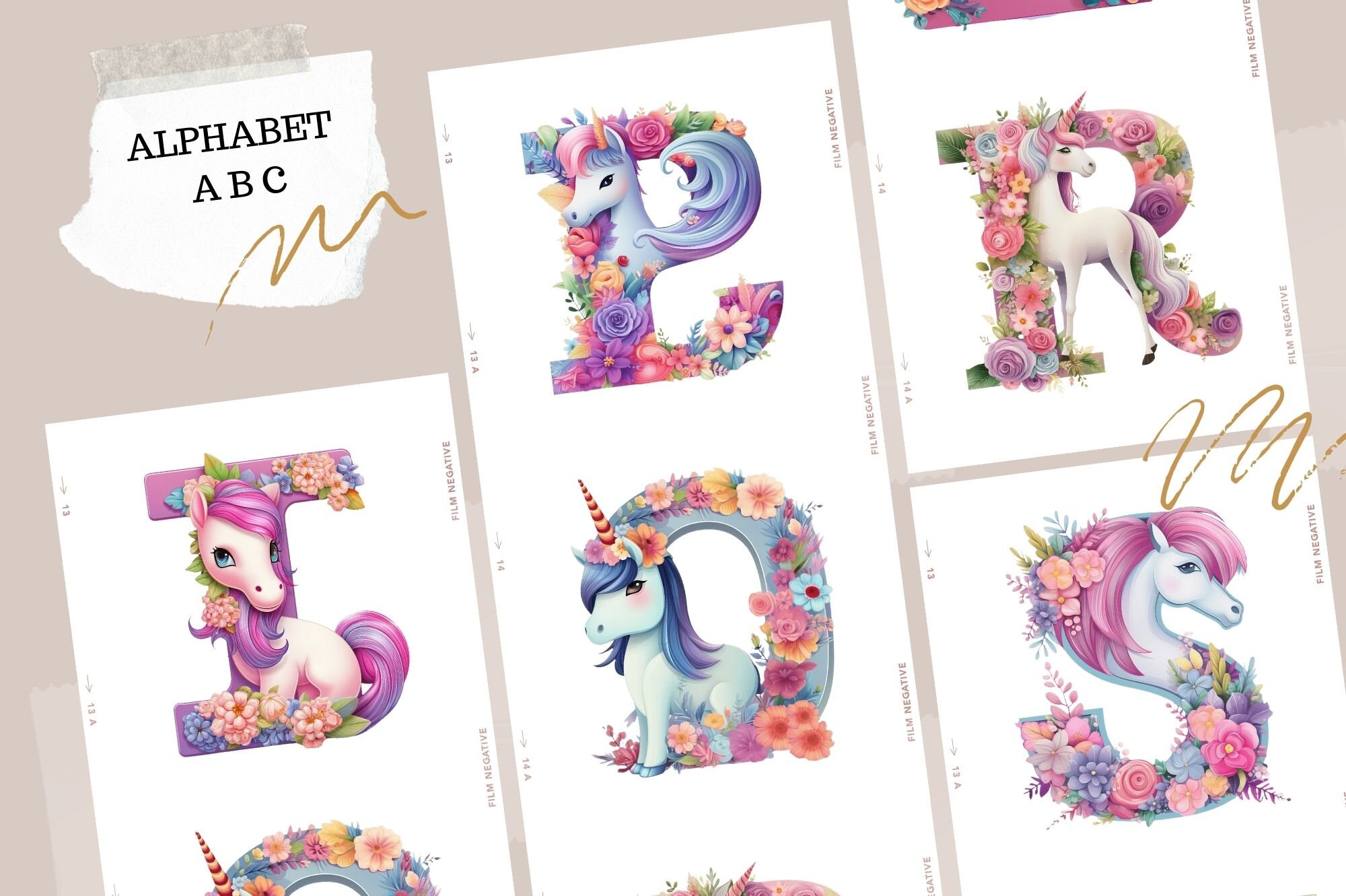 Unicorn Floral Alphabet Letters Clipart Unicorn Clipart - Etsy