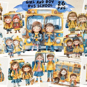 Girl and Boy Bus School Clipart, Back to School, School Bus, Study Girl ...