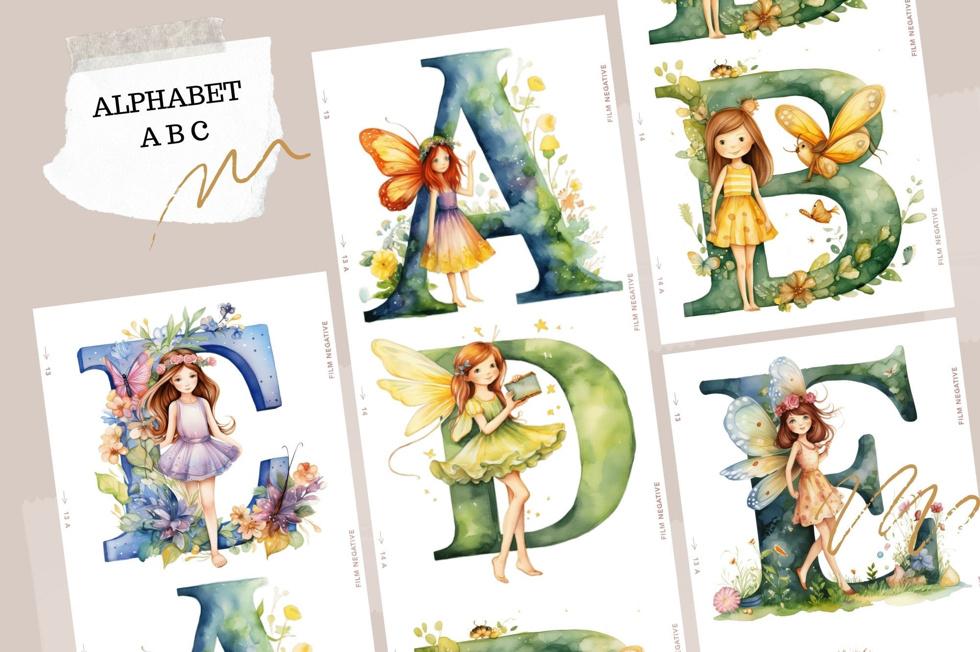 ABC Magical Fairy Watercolor Clipart, Alphabet, Letters, a to Z, Card ...