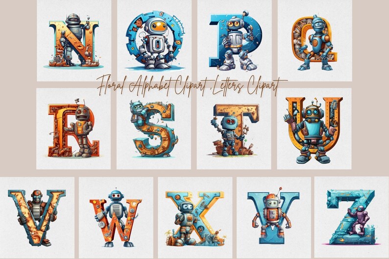 Robot Alphabet Clipart, Robot Cut Files for Cricut, Robot Kids Alphabet ...