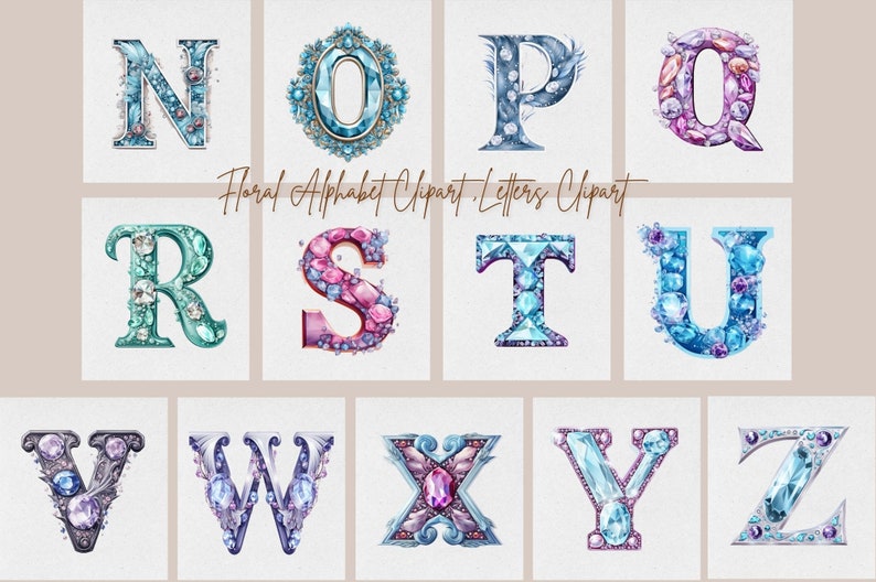 Crystal Alphabet, Crystal Alphabet Scrapbook, Gemstone Clipart, Nature ...