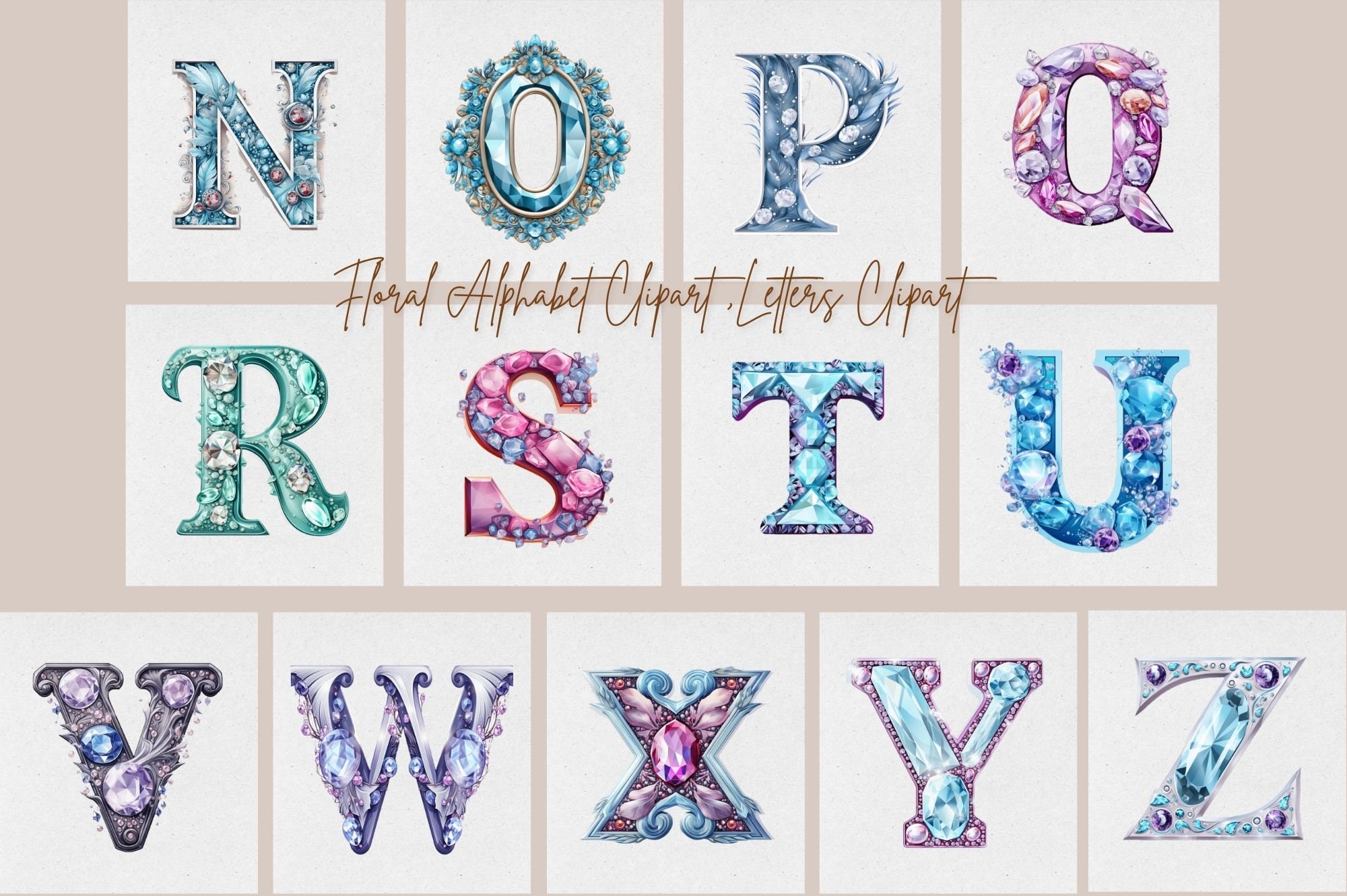 Crystal Alphabet, Crystal Alphabet Scrapbook, Gemstone Clipart, Nature ...