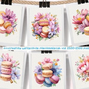 French Macaron Watercolor Clipart, Rainbow Cookies Biscuit Art Print ...