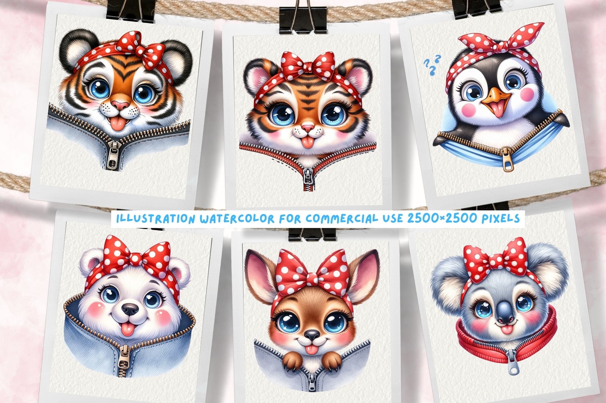 Cute Zipper Animals Clipart, Watercolor Baby Animals Graphics, Animals ...