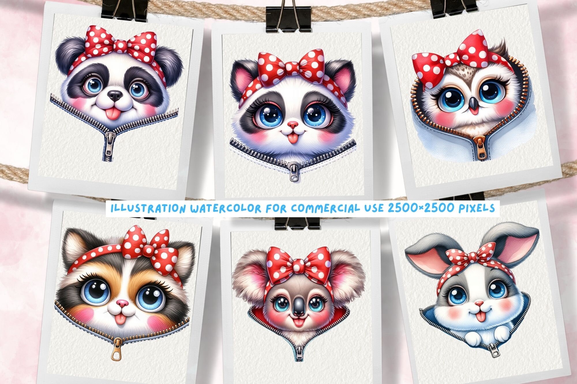Cute Zipper Animals Clipart, Watercolor Baby Animals Graphics, Animals ...
